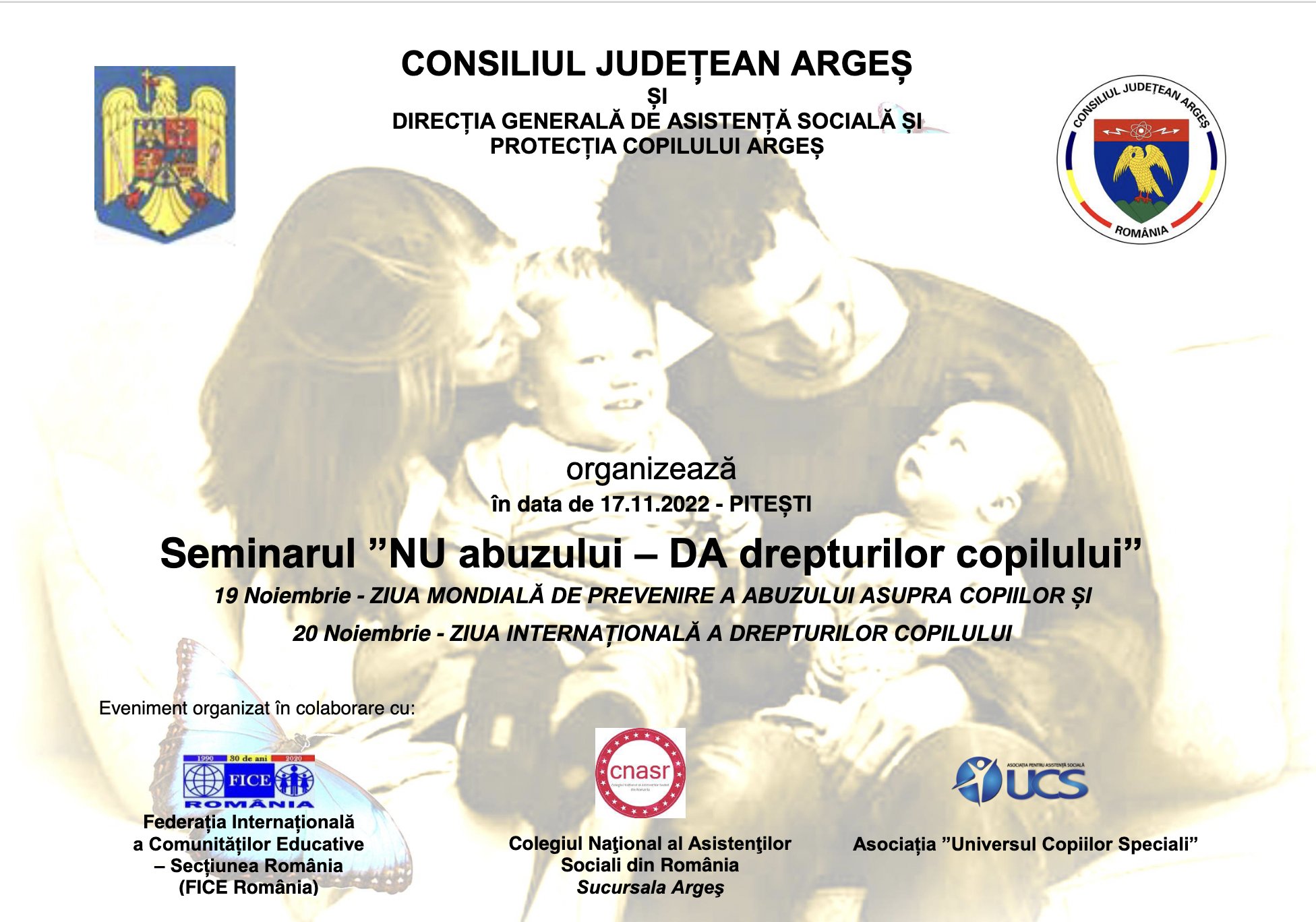 Invitatie DGASPC ARGES - Seminarul cu tema NU abuzului – DA drepturilor ...